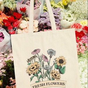 Flower Tote Bag Reusable Shopping Bag With Flower Design for Famers ...