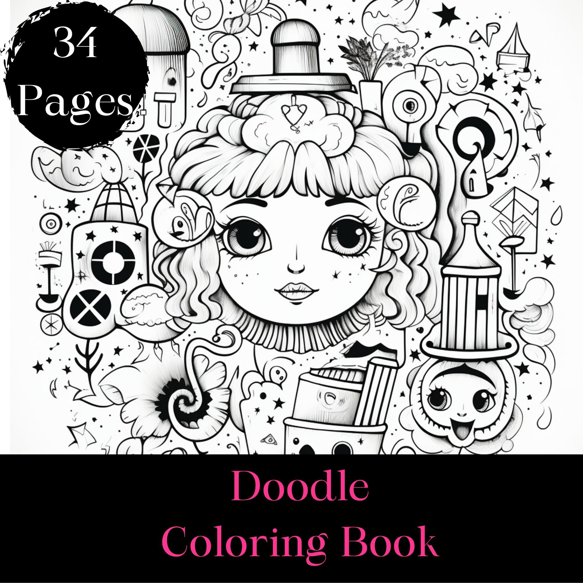 34 Page Doodle Coloring Book - Etsy