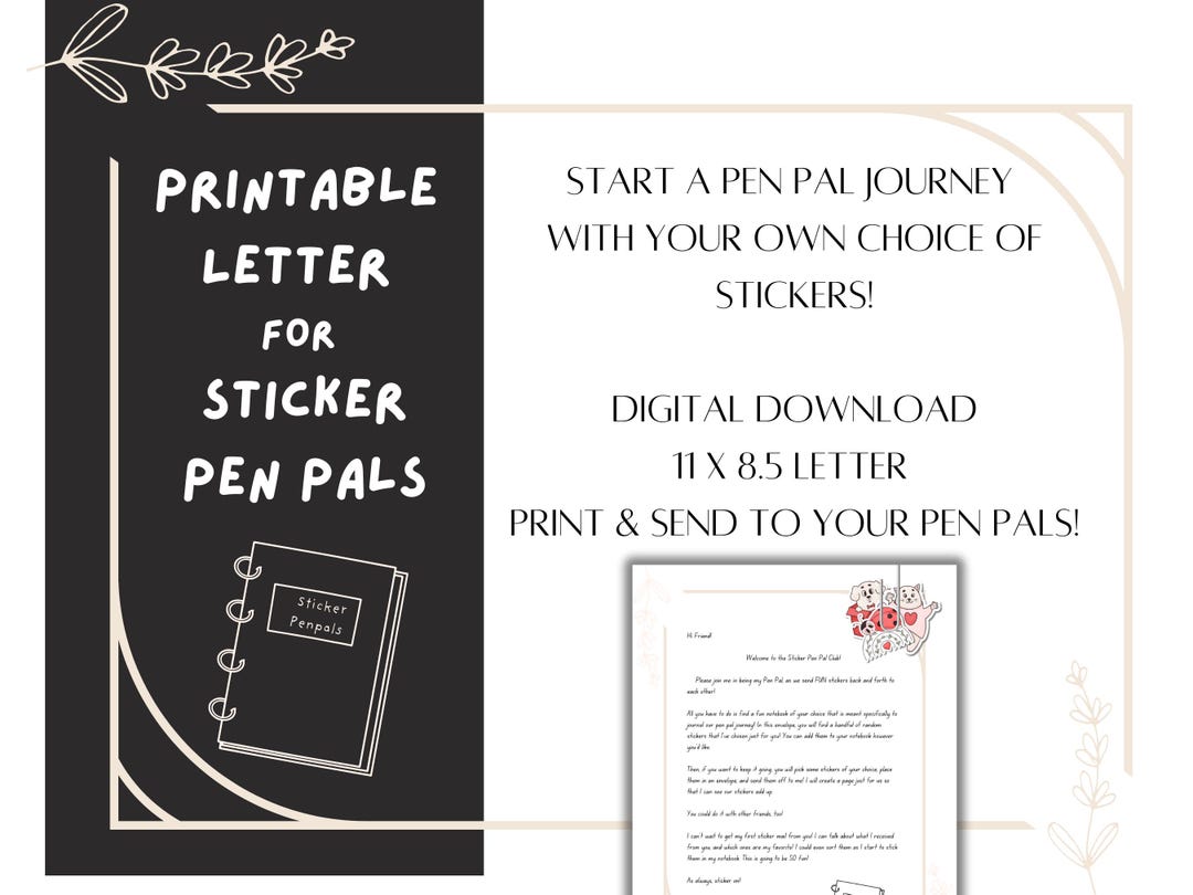 PRINTABLE Pen Pal Letter, Sticker Pen Pals, Pen Pals for Kids, Pen Pals ...