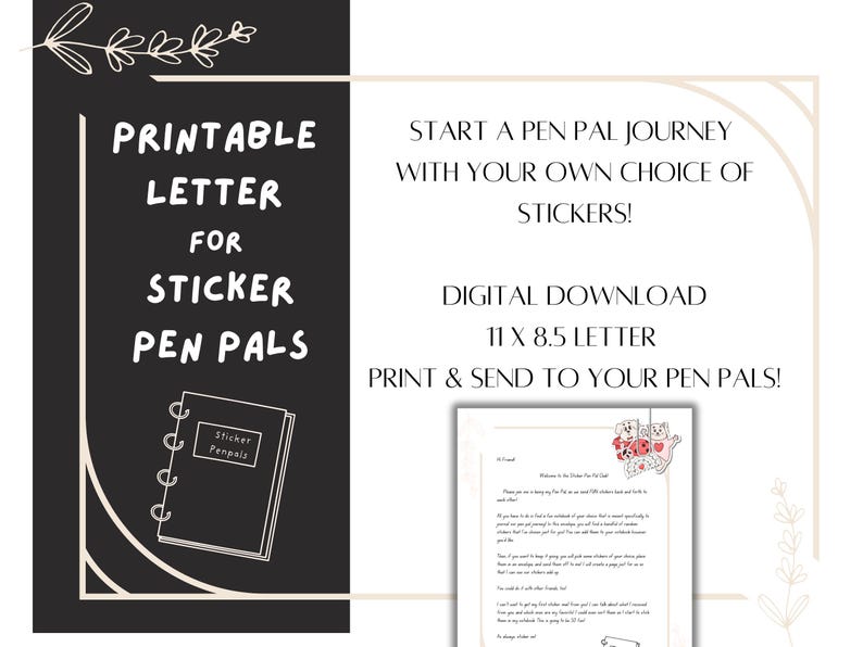 PRINTABLE Pen Pal Letter, Sticker Pen Pals, Pen Pals for Kids, Pen Pals ...