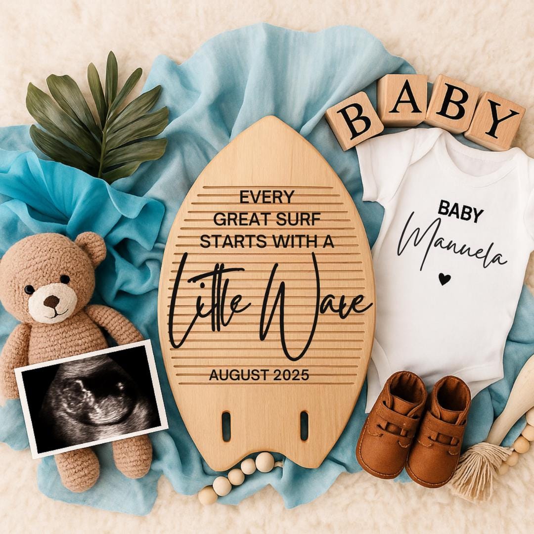 Surfboard Baby Announcement: Beach Theme Canva Template Digital ...