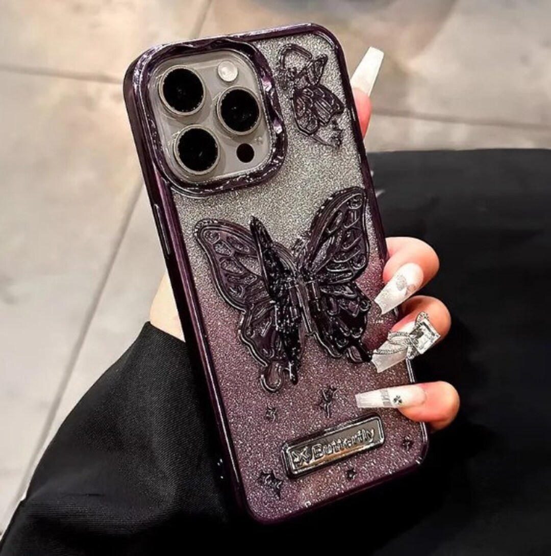 Fluttering Splendor: Luxury 3D Butterfly Gradient Glitter Bling Phone ...