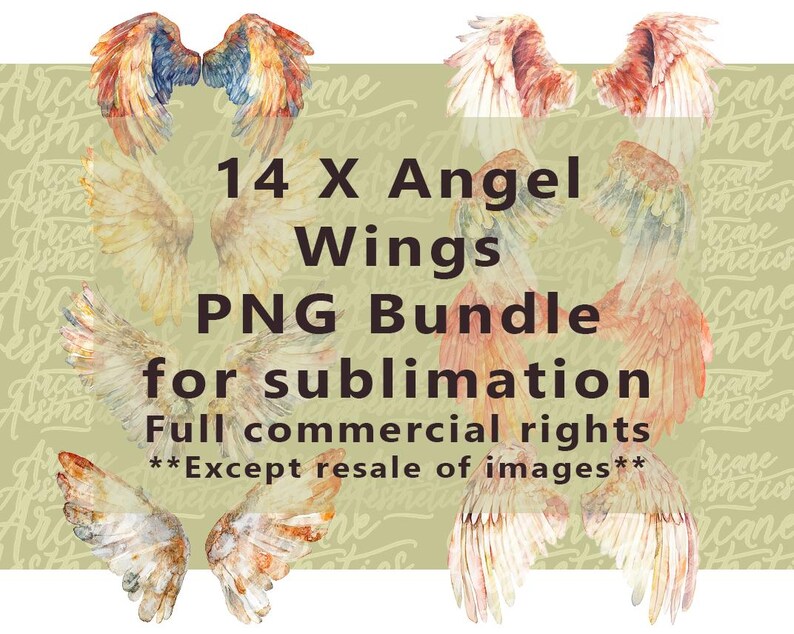 14x Angels Wings Png Bundle Sublimation Fairy Wings for T-shirt Card ...