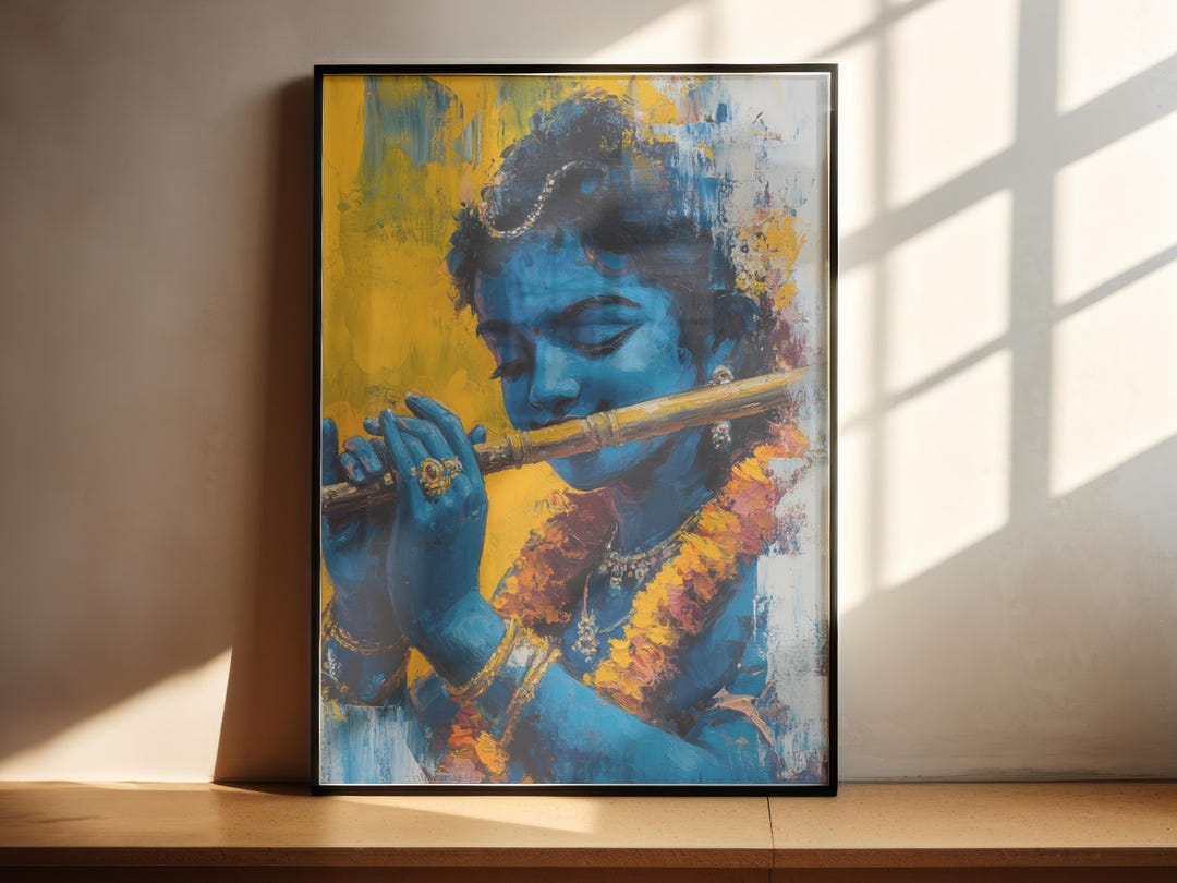 Sri Krishna Palette Knife Painting, Krishna Wallpaper Lord Krishna Wall ...