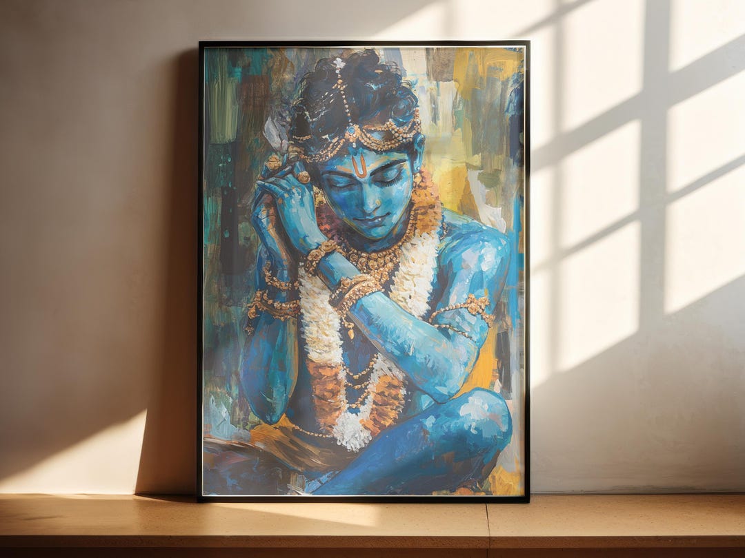 Sri Krishna Palette Knife Painting, Krishna Wallpaper Lord Krishna Wall ...