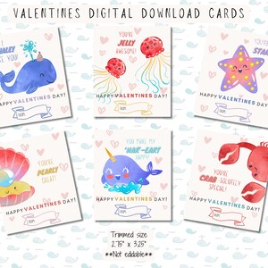 Valentines Day Cards Digital Download, Printable Sea Creature Theme ...
