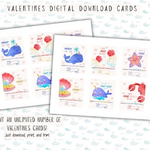 Valentines Day Cards Digital Download, Printable Sea Creature Theme ...