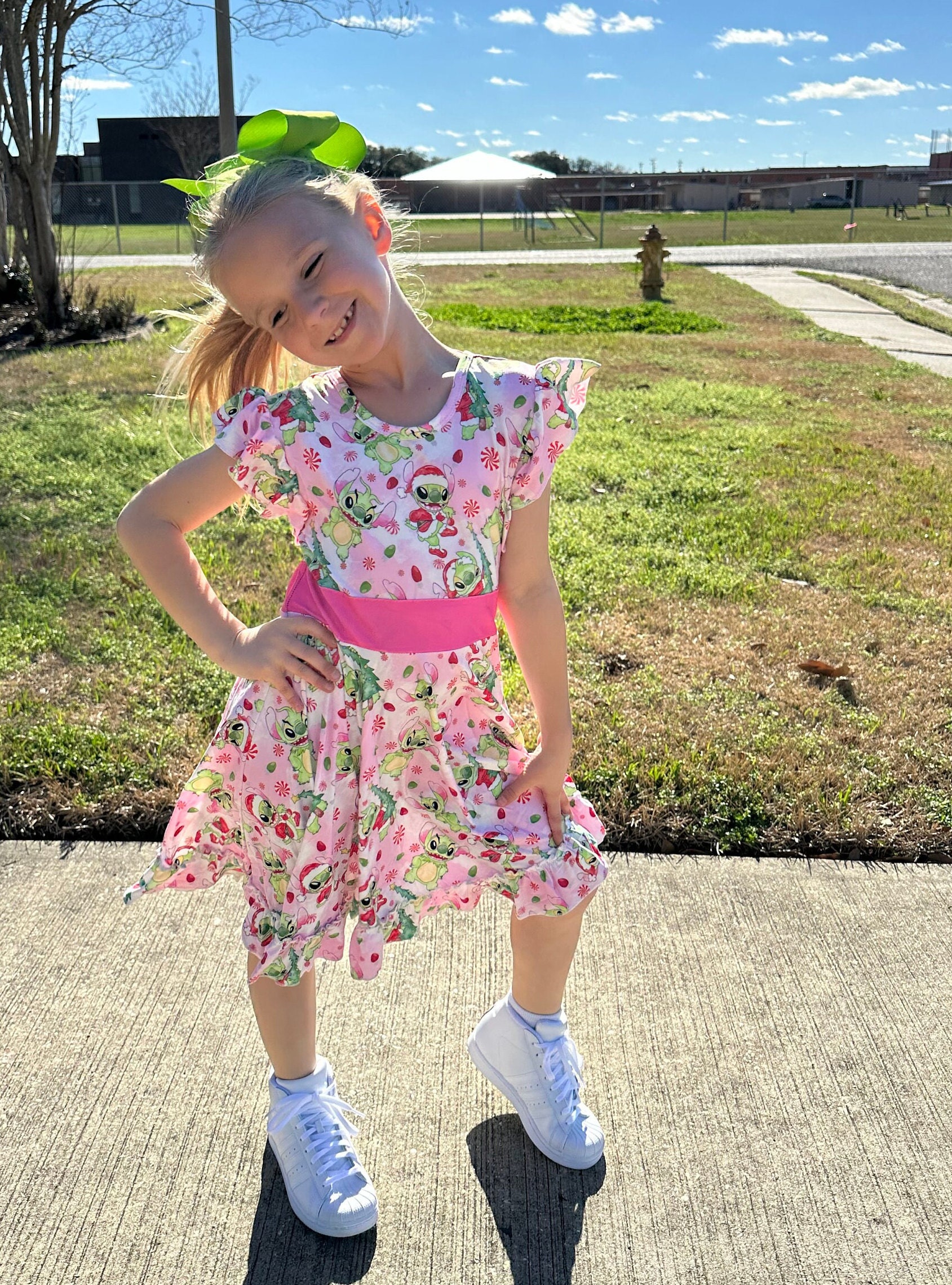 Pink Christmas Villian and Alien Bow Back Twirl Dress - Etsy