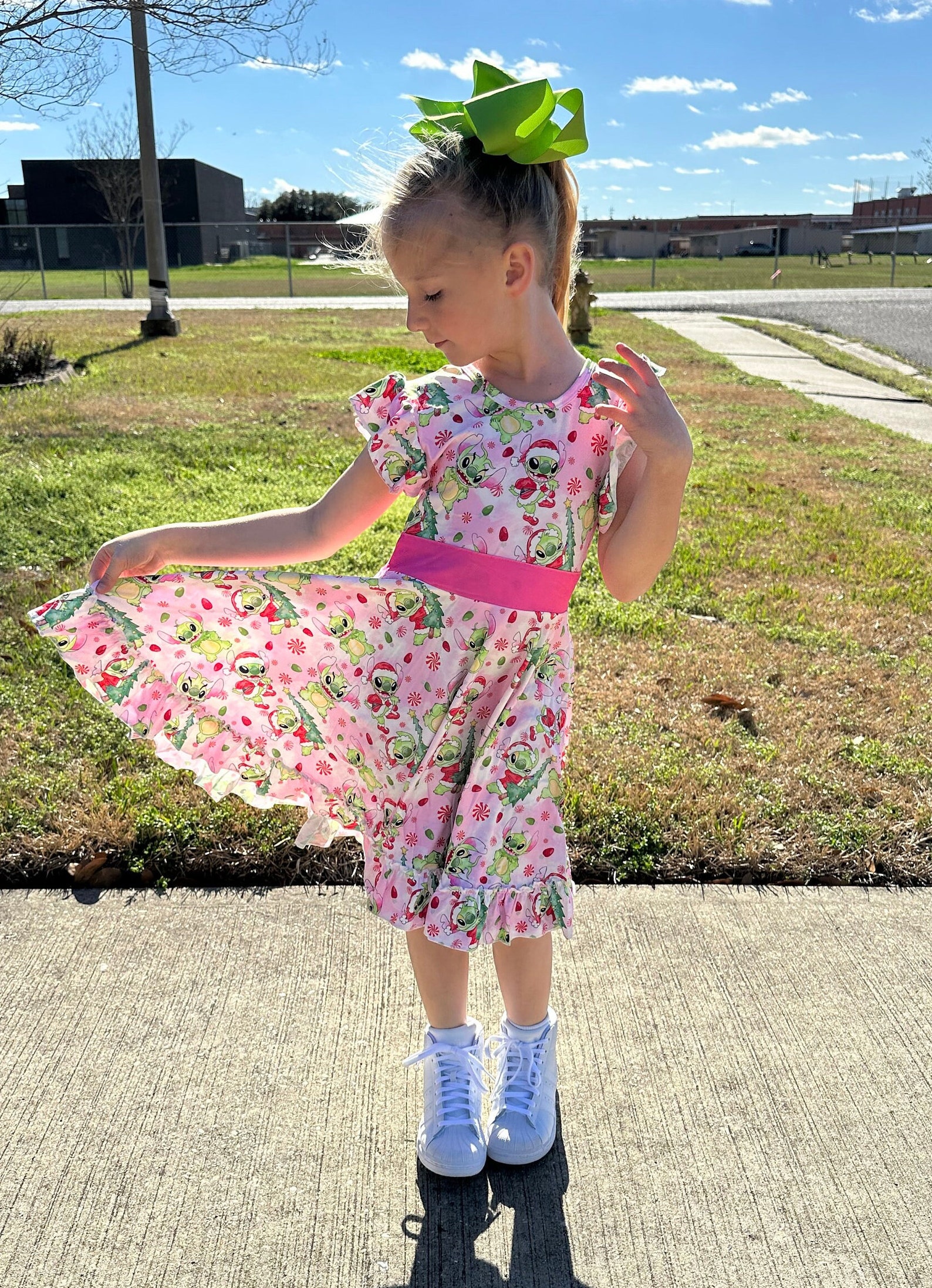 Pink Christmas Villian and Alien Bow Back Twirl Dress - Etsy