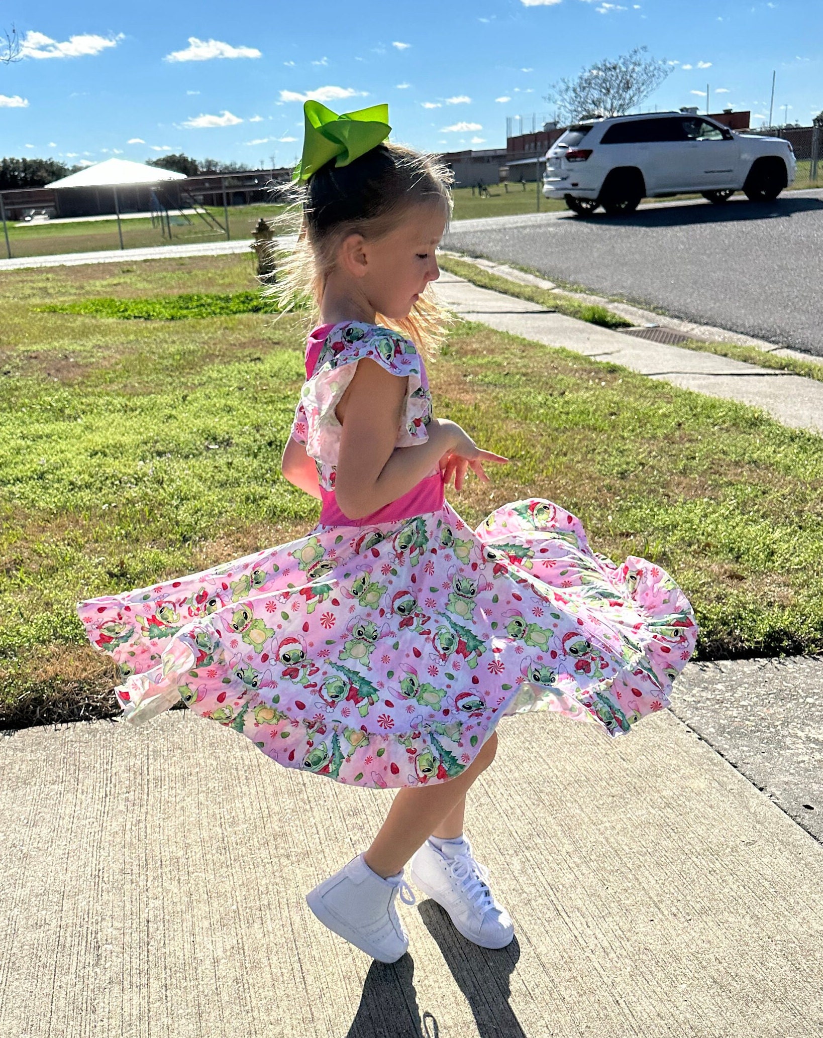 Pink Christmas Villian and Alien Bow Back Twirl Dress - Etsy