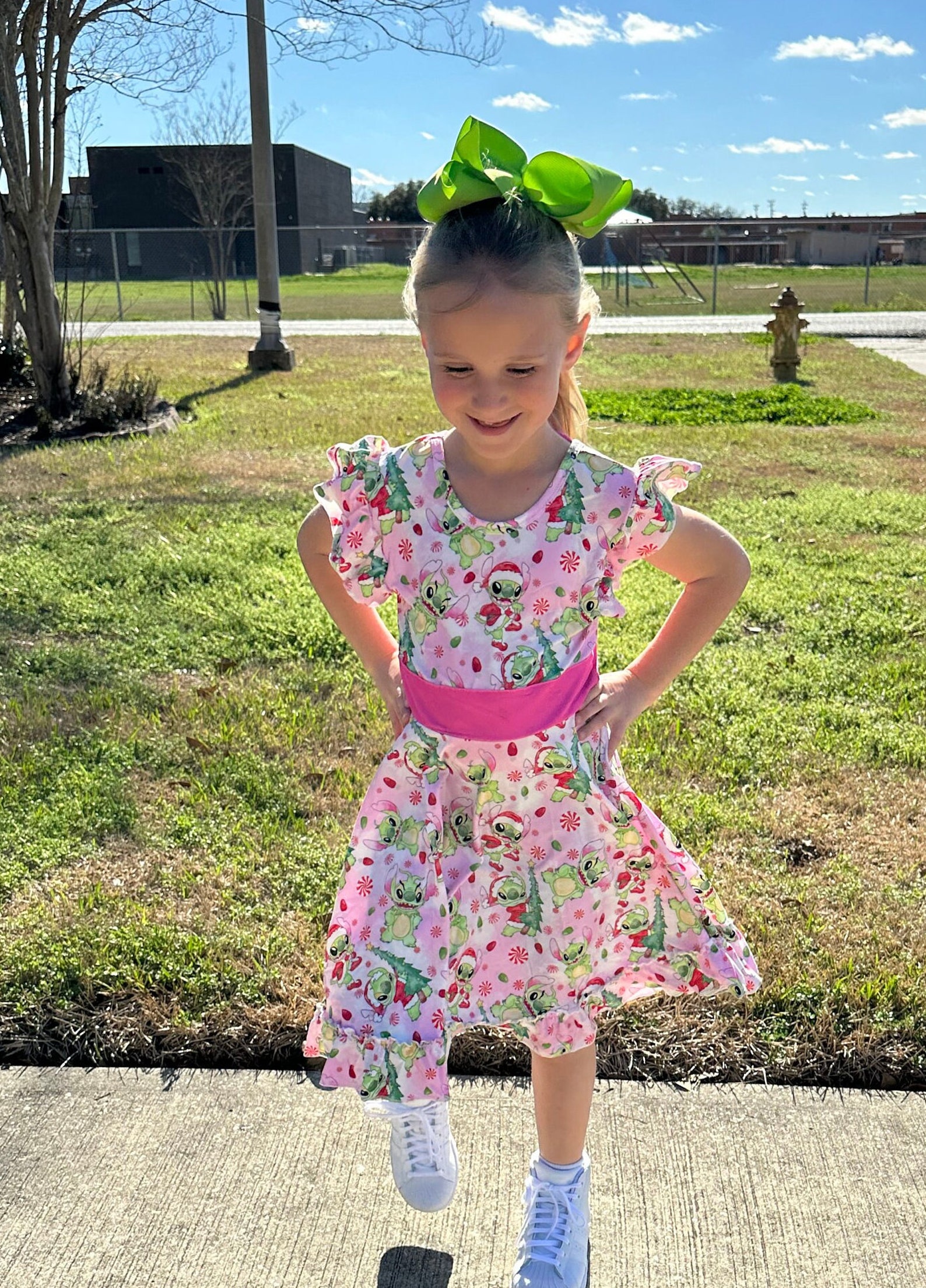 Pink Christmas Villian and Alien Bow Back Twirl Dress - Etsy