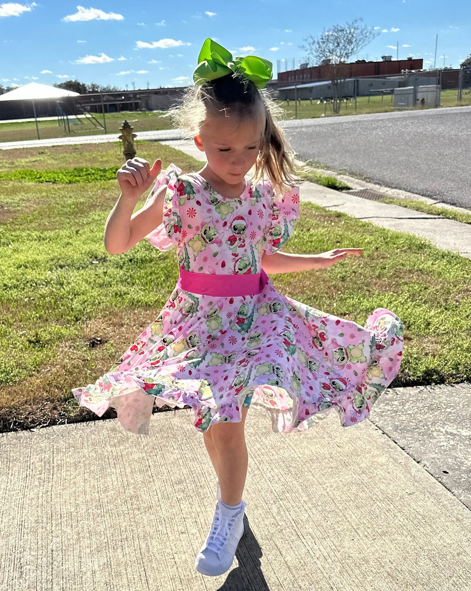Pink Christmas Villian and Alien Bow Back Twirl Dress - Etsy