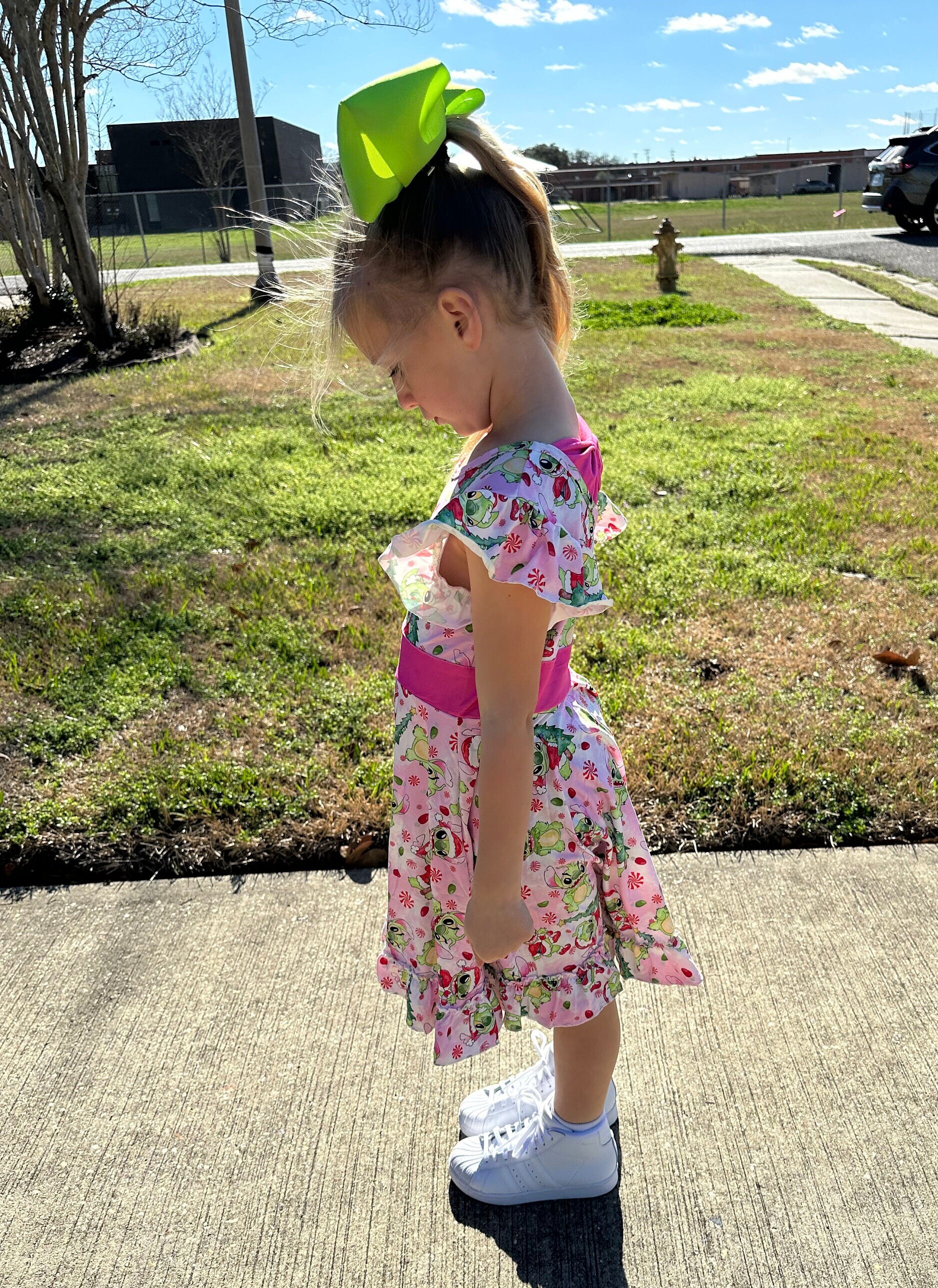Pink Christmas Villian and Alien Bow Back Twirl Dress - Etsy