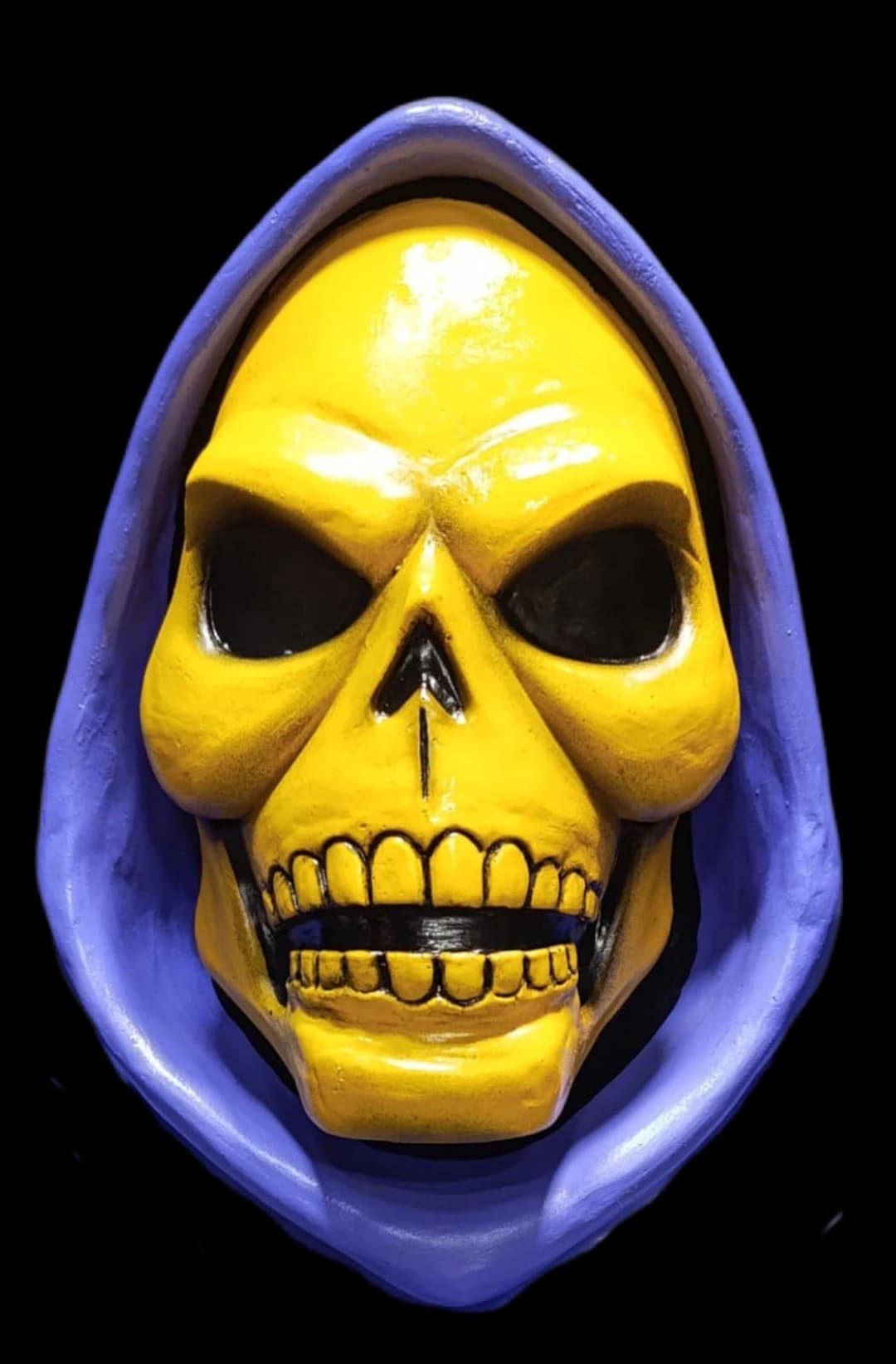 Professional Yellow Skull Latex Mask With Purple Hood - Evil Skeleton ...