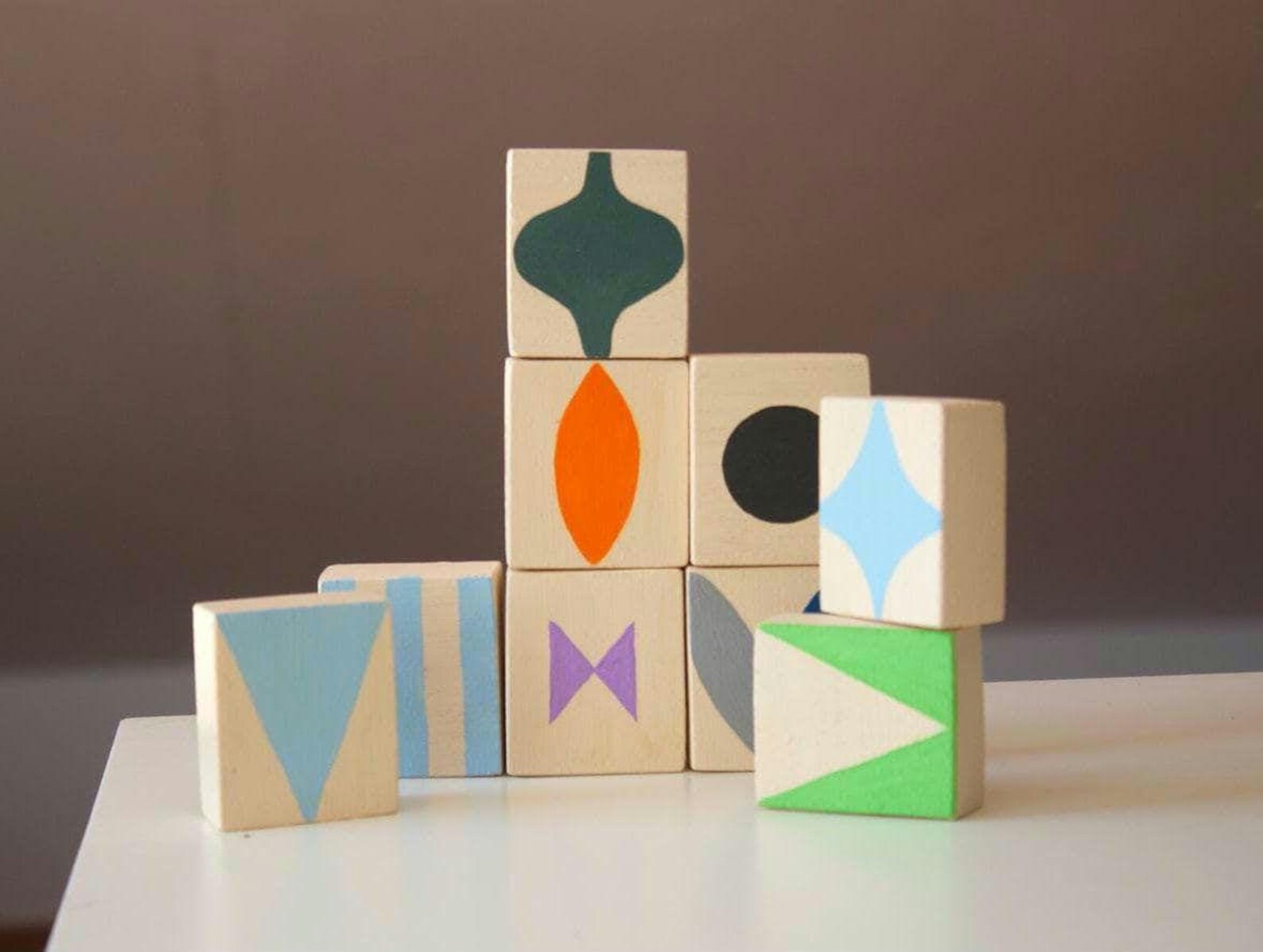 Set of Nine Painted Wooden Blocks Handmade Decorative Gift Colorful ...