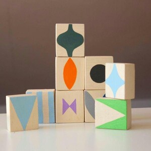 Set of Nine Painted Wooden Blocks Handmade Decorative Gift Colorful ...