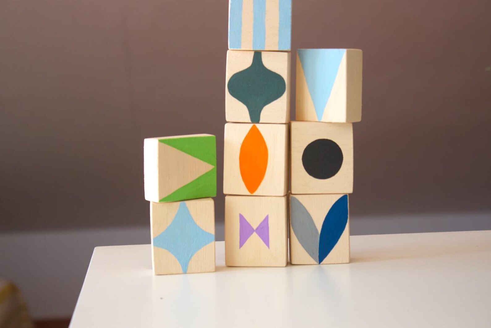 Set of Nine Painted Wooden Blocks Handmade Decorative Gift Colorful ...