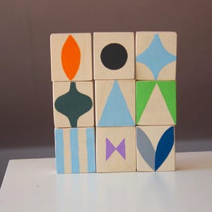 Set of Nine Painted Wooden Blocks Handmade Decorative Gift Colorful ...
