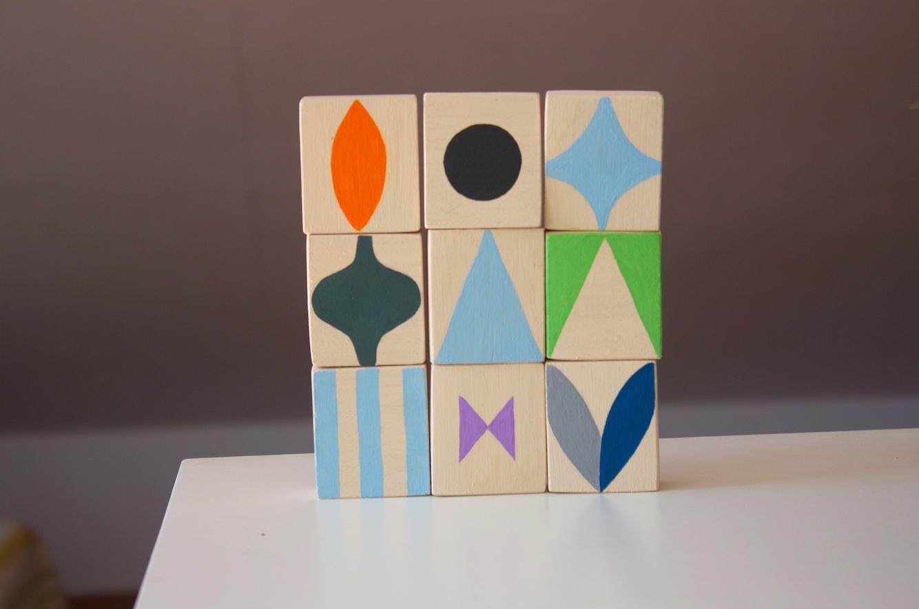 Set of Nine Painted Wooden Blocks Handmade Decorative Gift Colorful ...