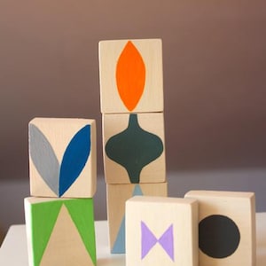 Set of Nine Painted Wooden Blocks Handmade Decorative Gift Colorful ...