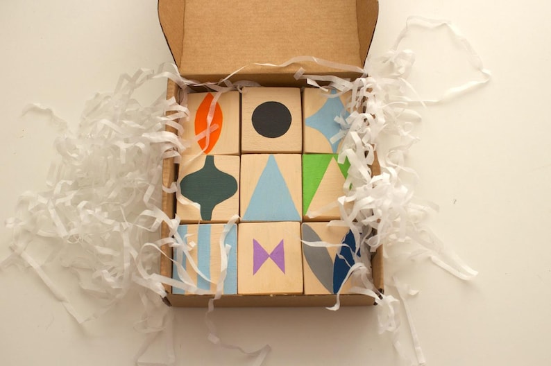 Set of Nine Painted Wooden Blocks Handmade Decorative Gift Colorful ...