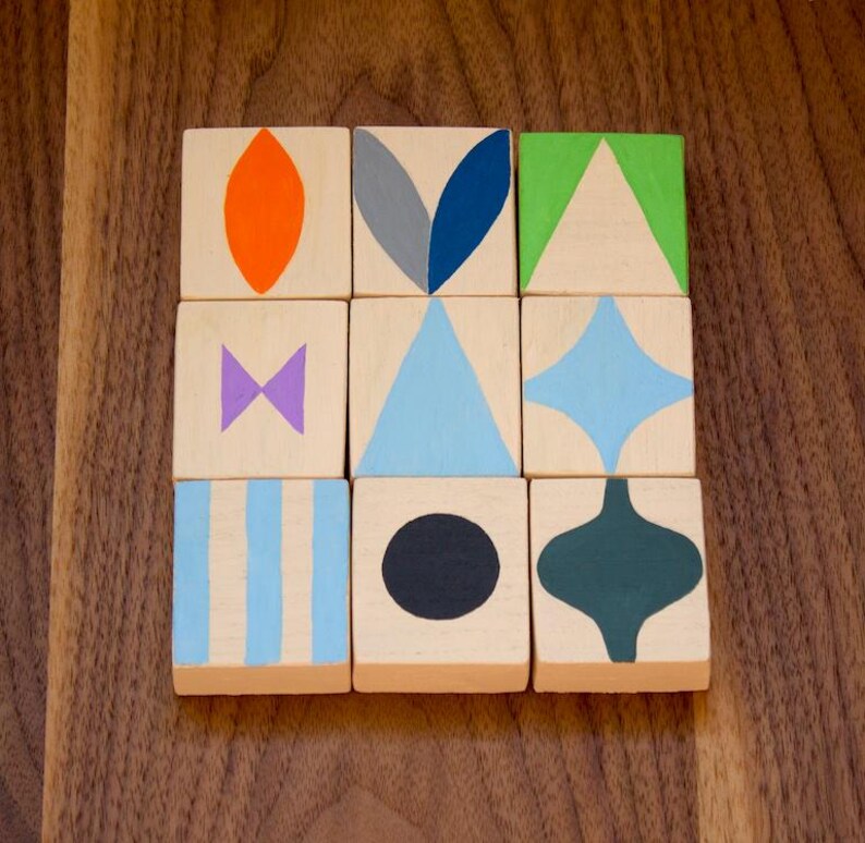 Set of Nine Painted Wooden Blocks Handmade Decorative Gift Colorful ...