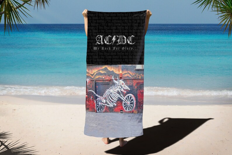 AC/DC Band Inspired Beach Towel 70cm X 140cm Rock 'n' Roll Skeleton ...