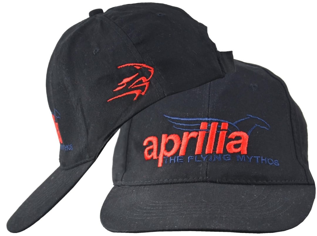Aprilia the Flying Mythos Embroidered Baseball Cap Black With Red Logo ...