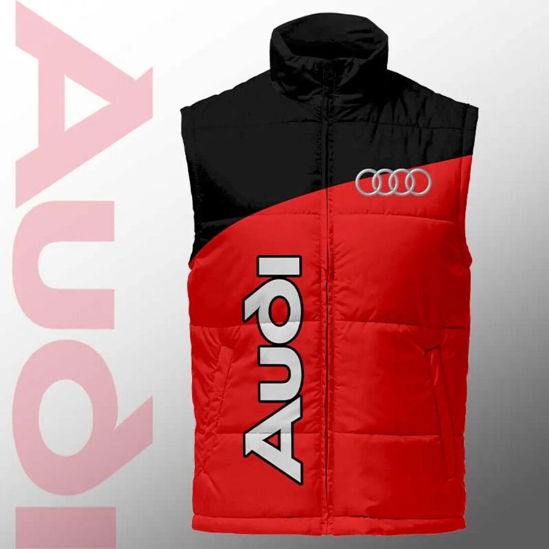 Black & Red Audi Logo Puffer Vest Stylish Unisex Outerwear - Etsy