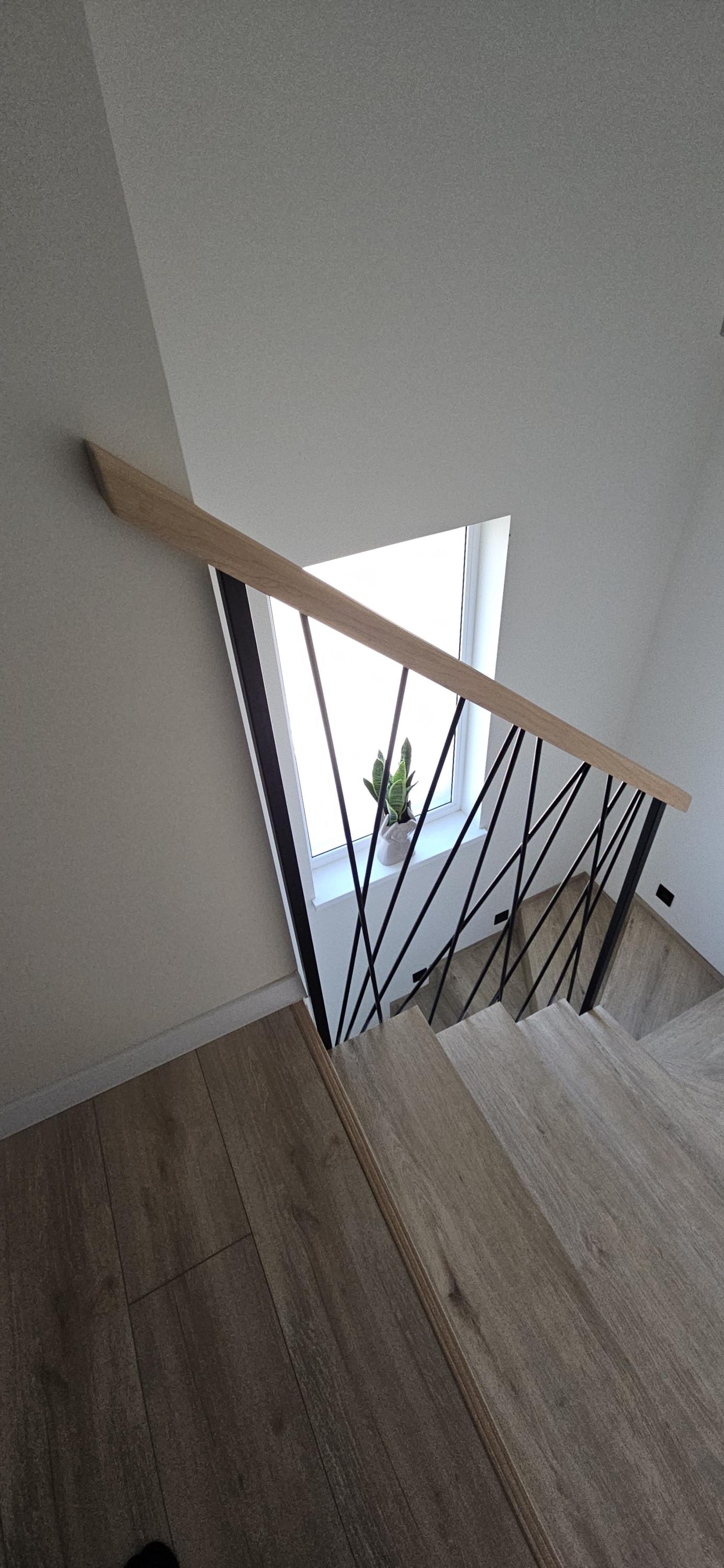 Modern Metal Staircase Railing With an Ash Wood Handrail. Unique Design ...