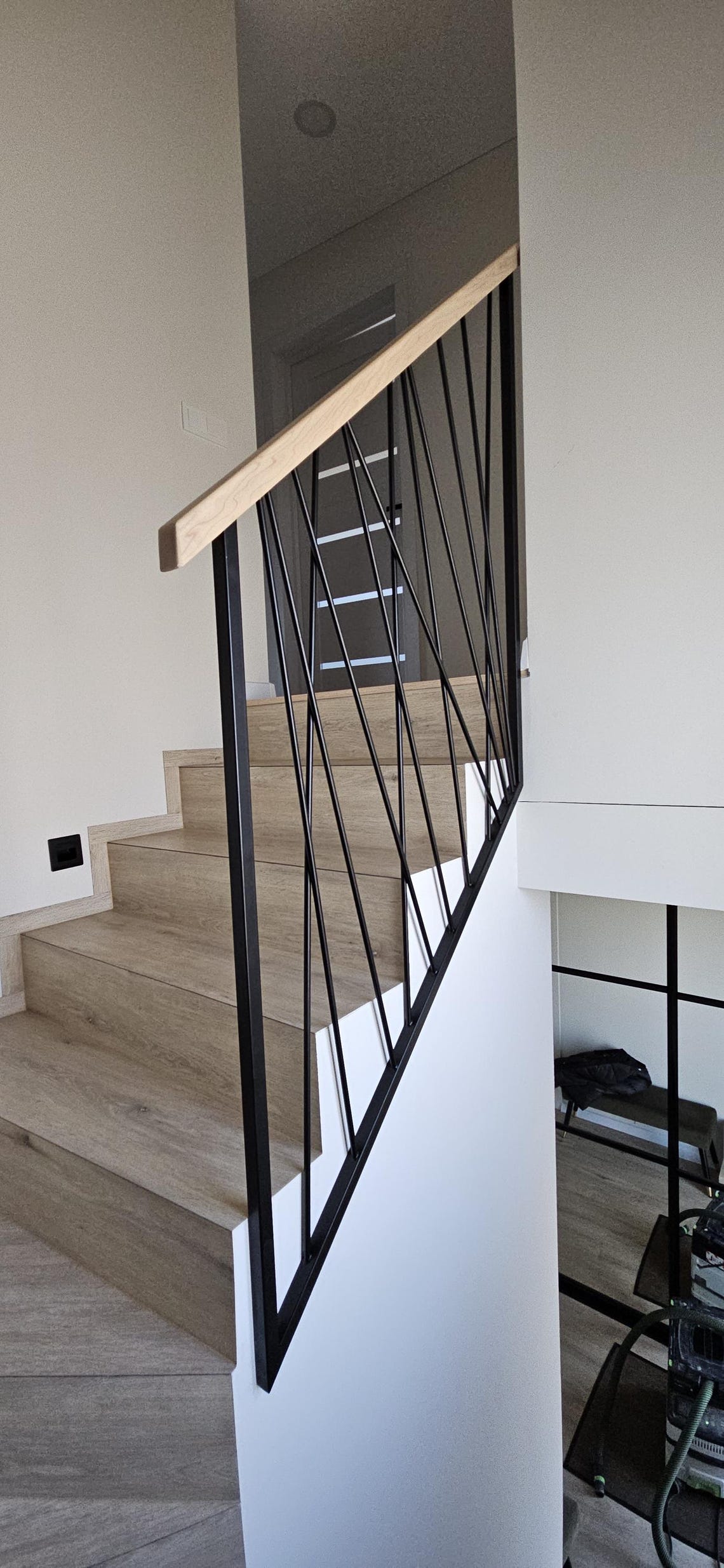 Modern Metal Staircase Railing With an Ash Wood Handrail. Unique Design ...