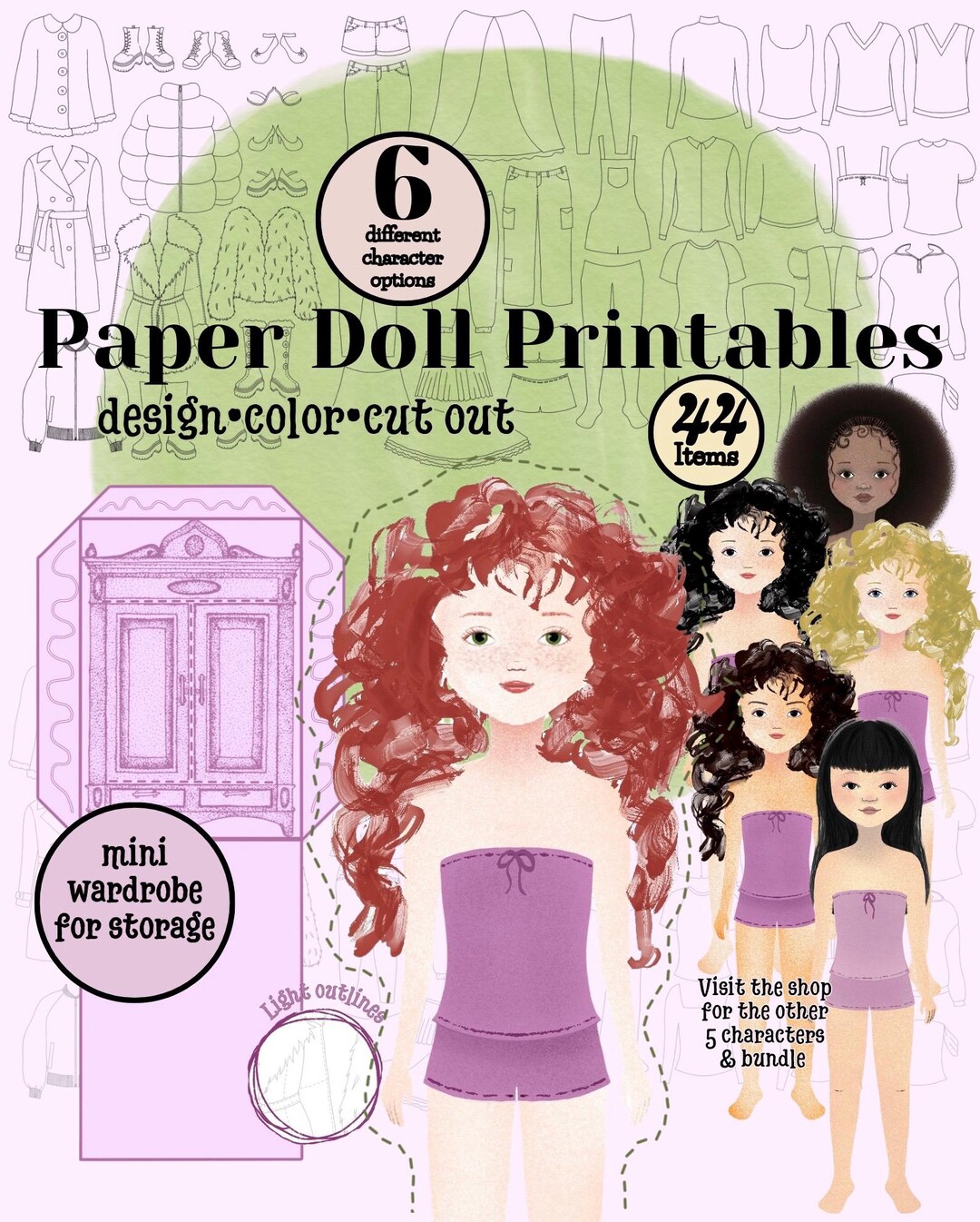 Paper Doll Fashion Design Activity Set • Printable Paper Doll and ...