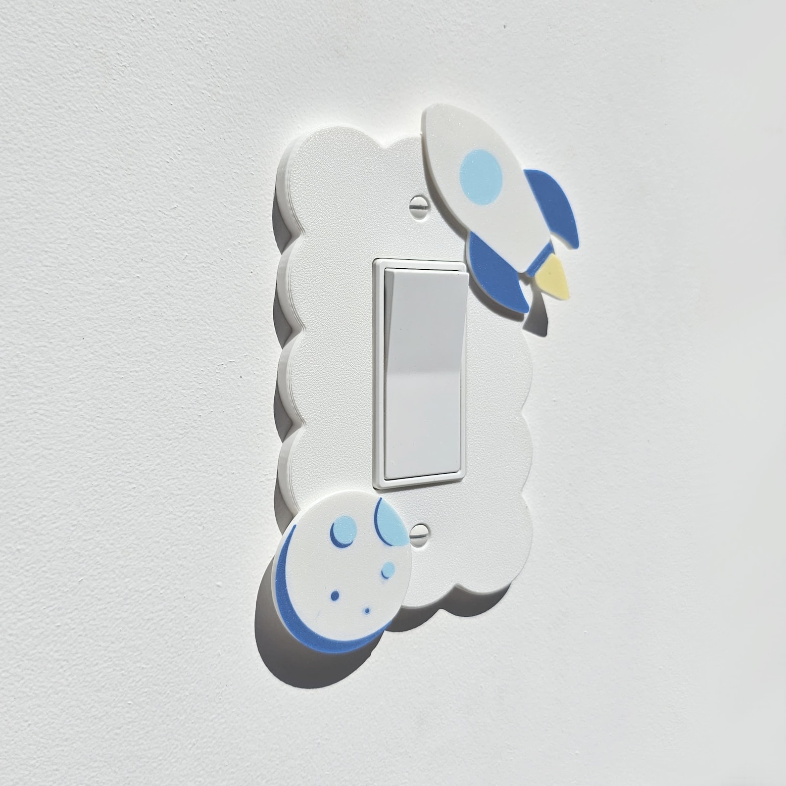 White Cloud Light Switch Cover Pastel White Blue Rocket Moon Single ...