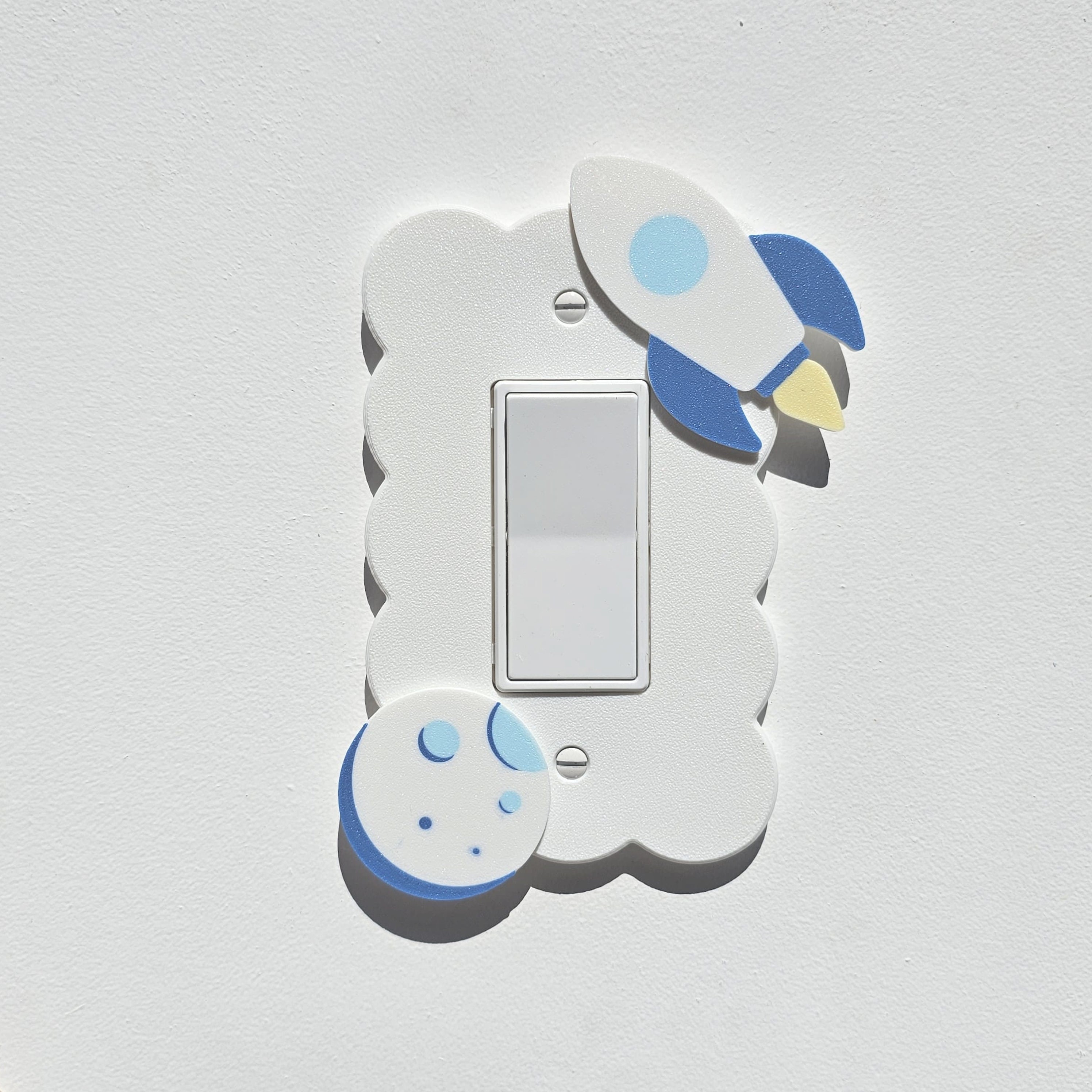 White Cloud Light Switch Cover Pastel White Blue Rocket Moon Single ...