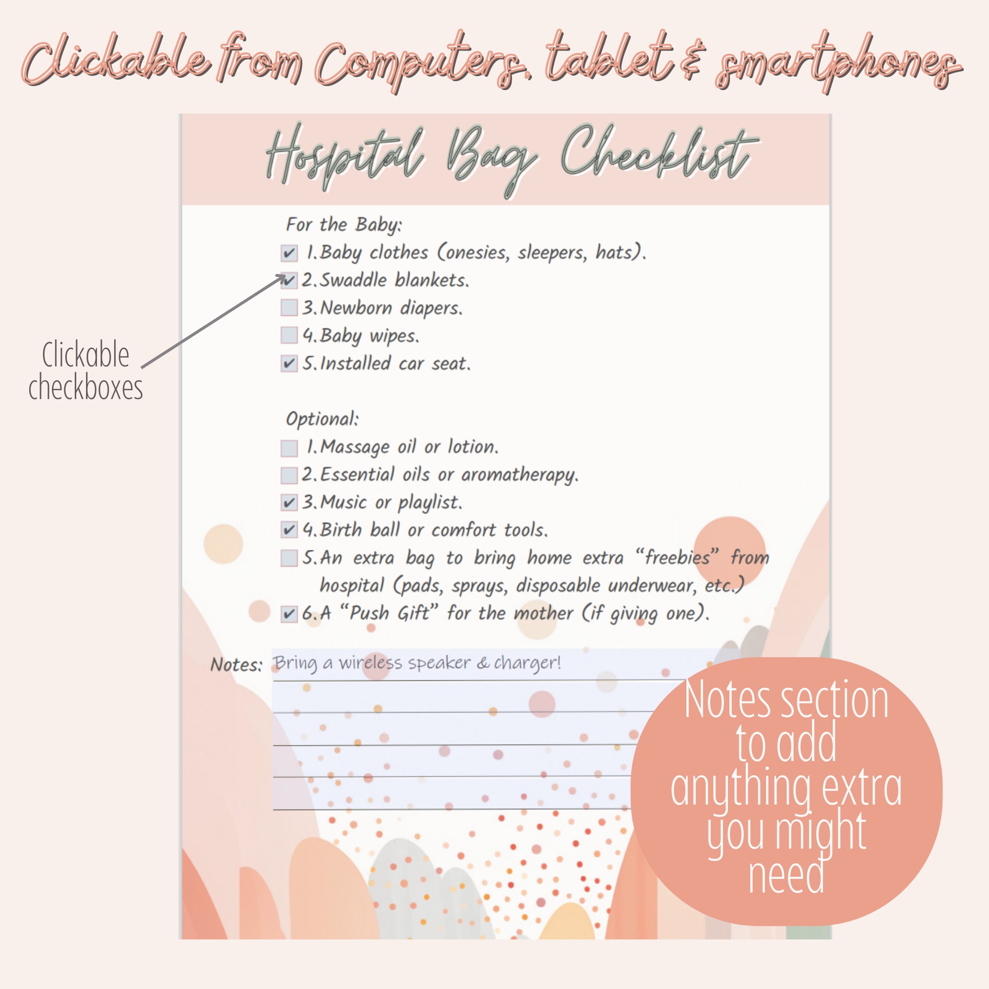Pink Rainbow Hospital Bag Checklist: Fillable, Clickable PDF (instant ...