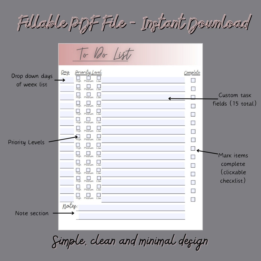 Fillable and Printable To-do List PDF | Daily Planner | Digital Task ...