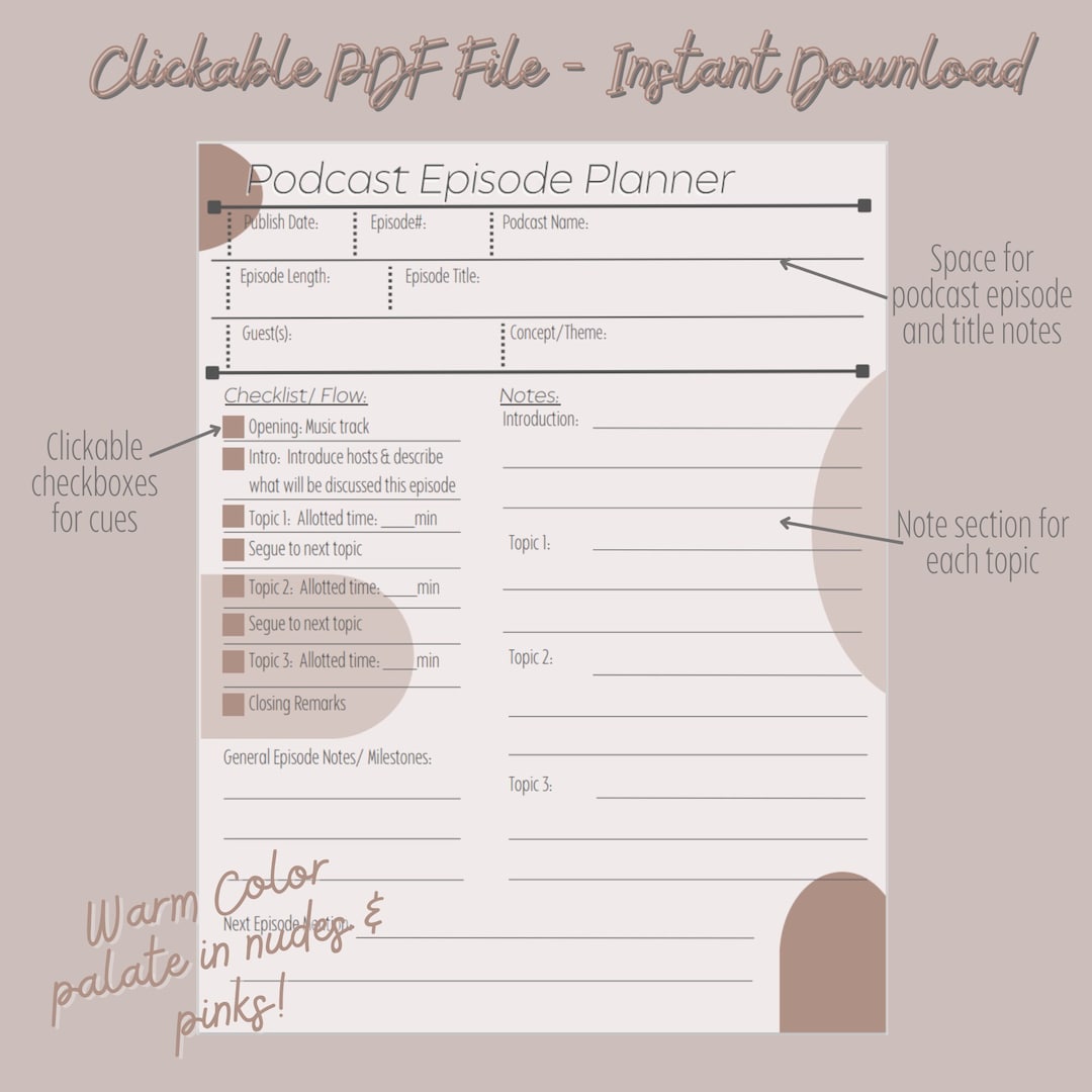 Digital Podcast Planner | Podcast Template | Episode Organizer ...