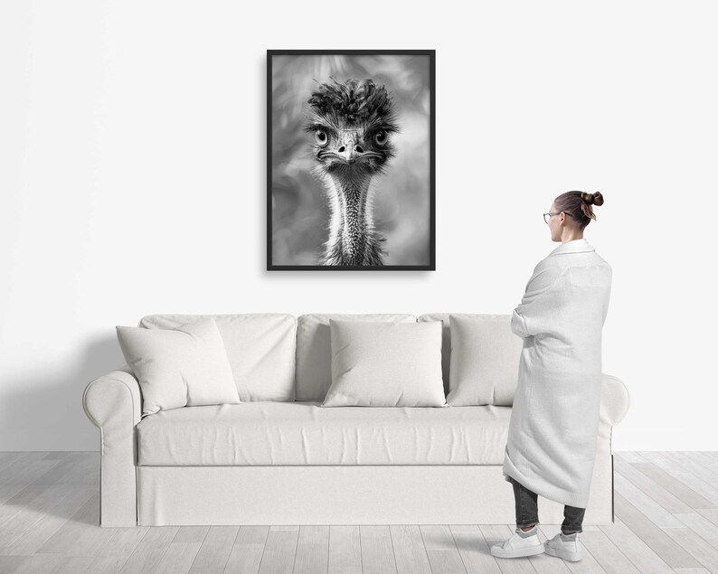 Emu Portrait Black and White Emu Photo Decor Flightless Bird Photo ...