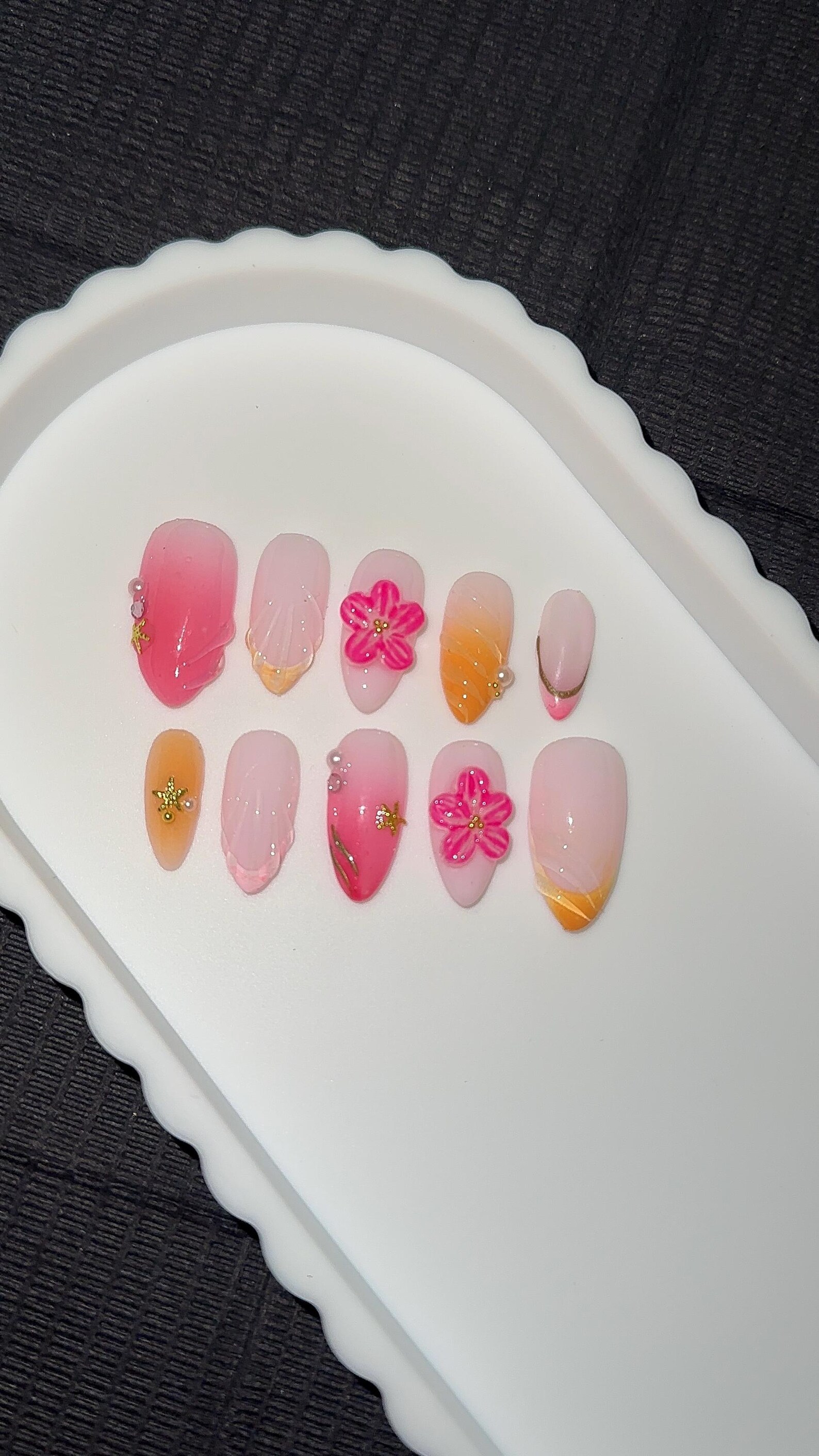 Pink and Orange Holiday Shell Starfish 3d Flower Nails/ Ibiza Nails ...