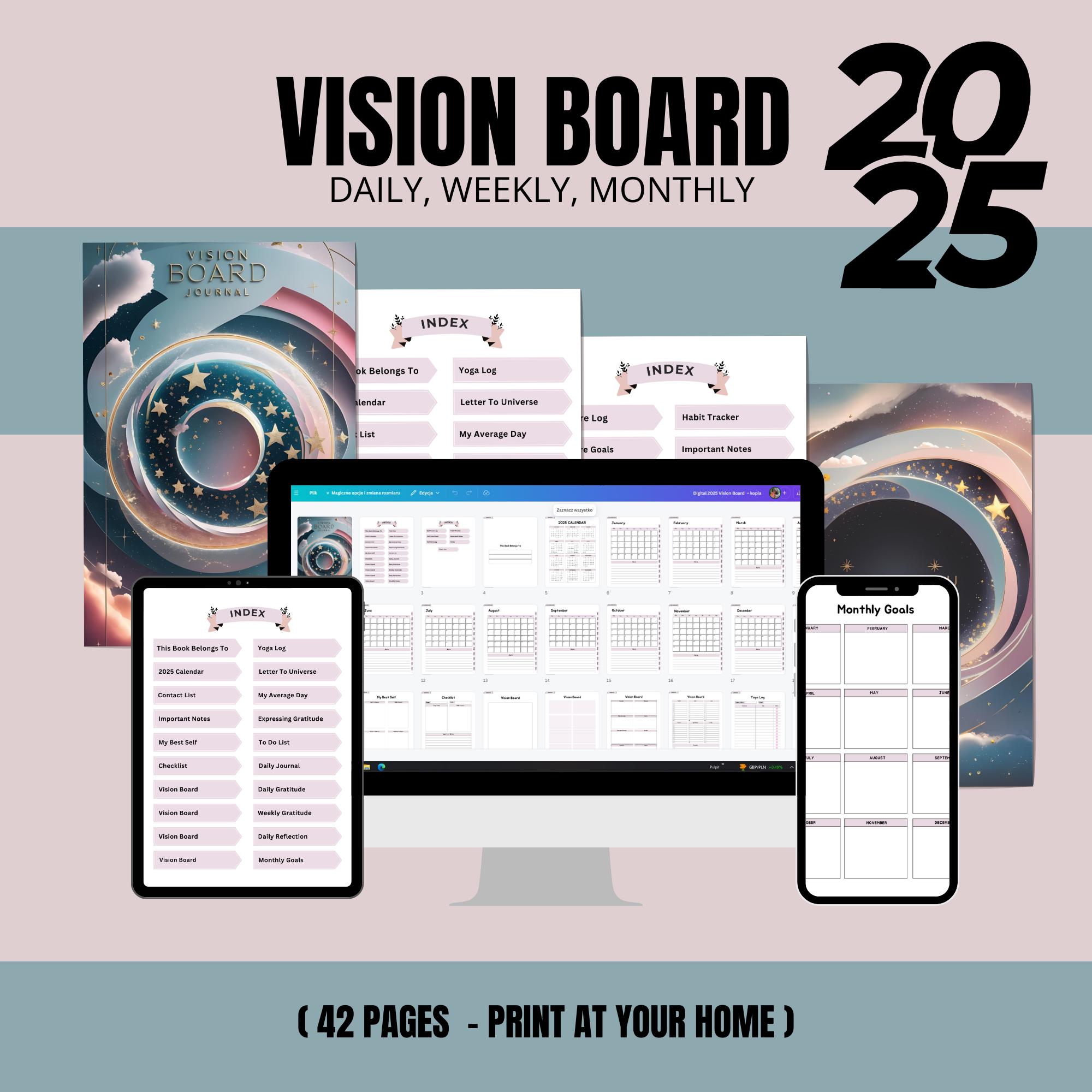 Vision Board, Printable Journaling Pages, 2025 Goal Planner, Editable ...