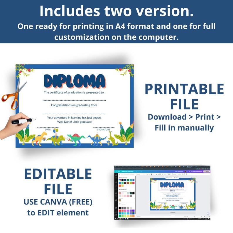 Editable Preschool Certificate, Kindergarten Diploma, Preschool ...