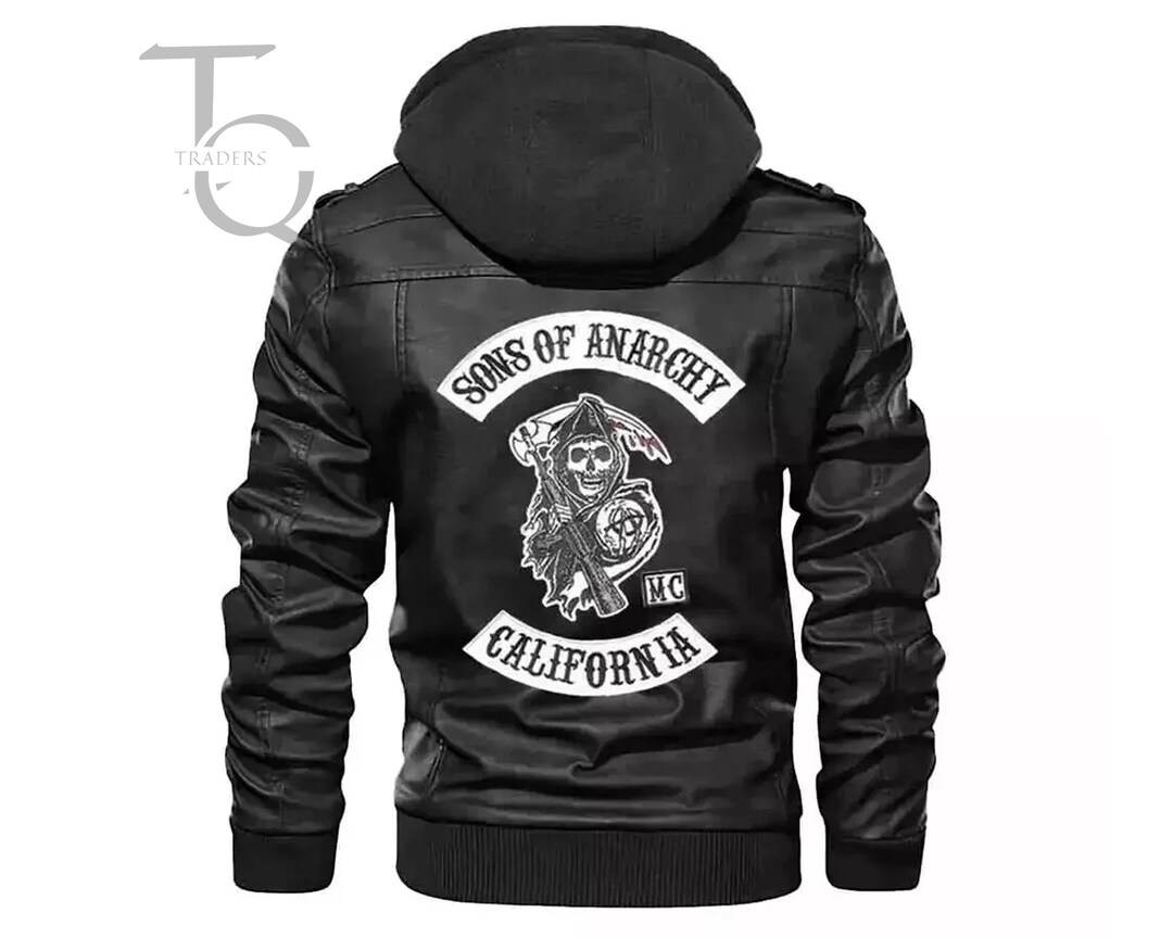 Handmade Men’s Sons of Anarchy SOA Motorcycle Bomber Hooded Black ...