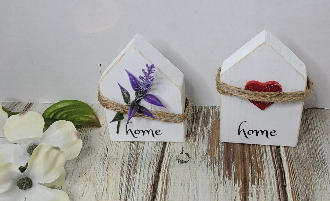 Wood Home Block With a Lavender Sprig, Wooden Home Block With a Wood ...