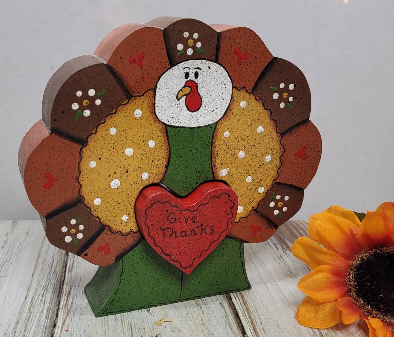 Handmade Whimsical Block Turkey, Wood Turkey Block, Thanksgiving Decor ...