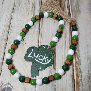 St. Patrick's Day Beaded Garland, Hand Painted Shamrock With Wood Beads ...