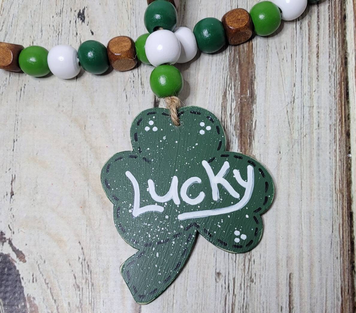 St. Patrick's Day Beaded Garland, Hand Painted Shamrock With Wood Beads ...