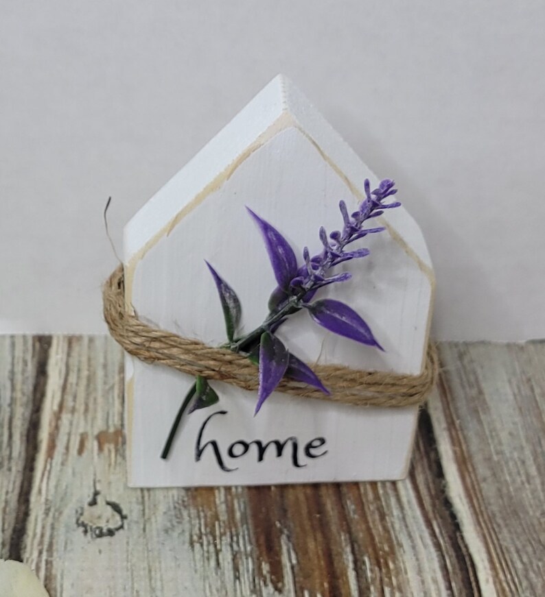 Wood Home Block With a Lavender Sprig, Wooden Home Block With a Wood ...