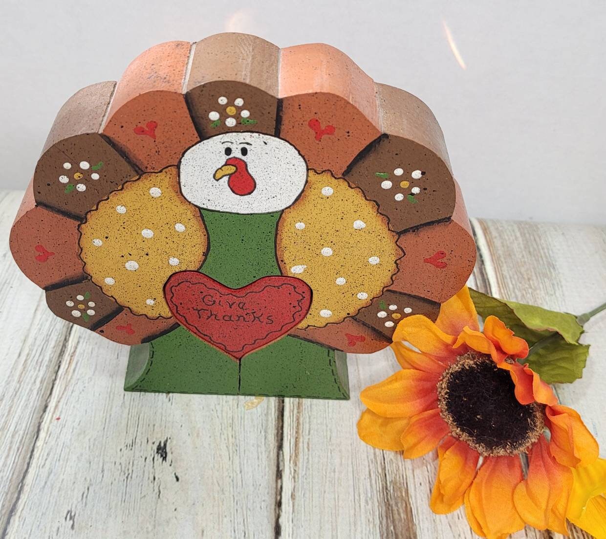 Handmade Whimsical Block Turkey, Wood Turkey Block, Thanksgiving Decor ...