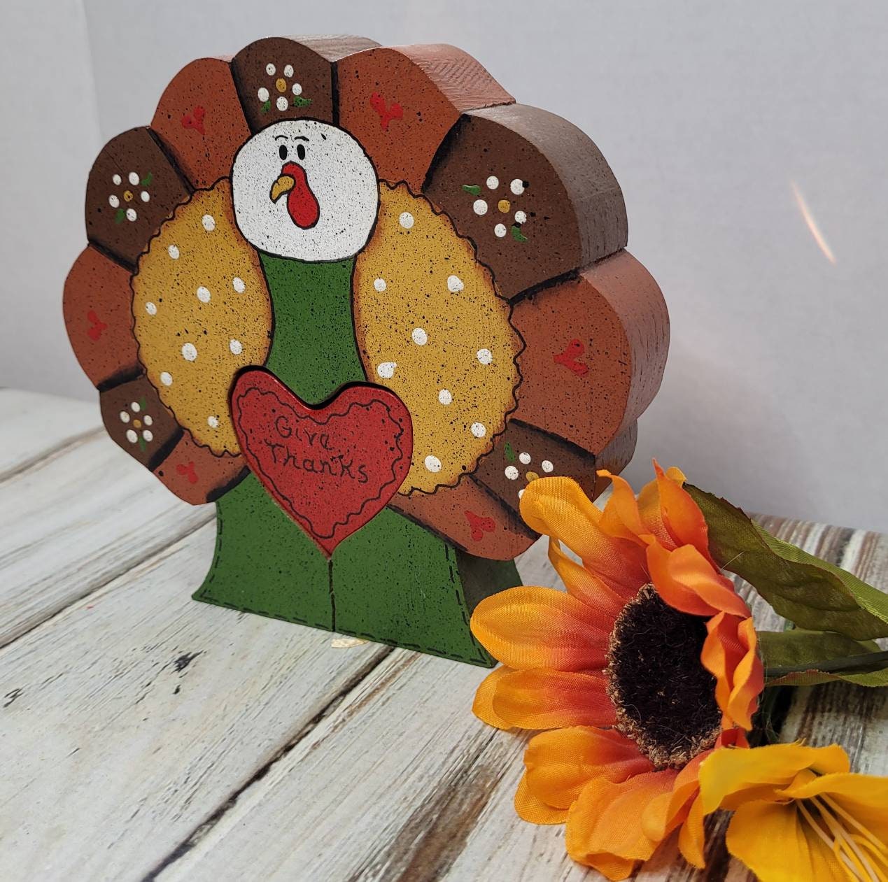 Handmade Whimsical Block Turkey, Wood Turkey Block, Thanksgiving Decor ...