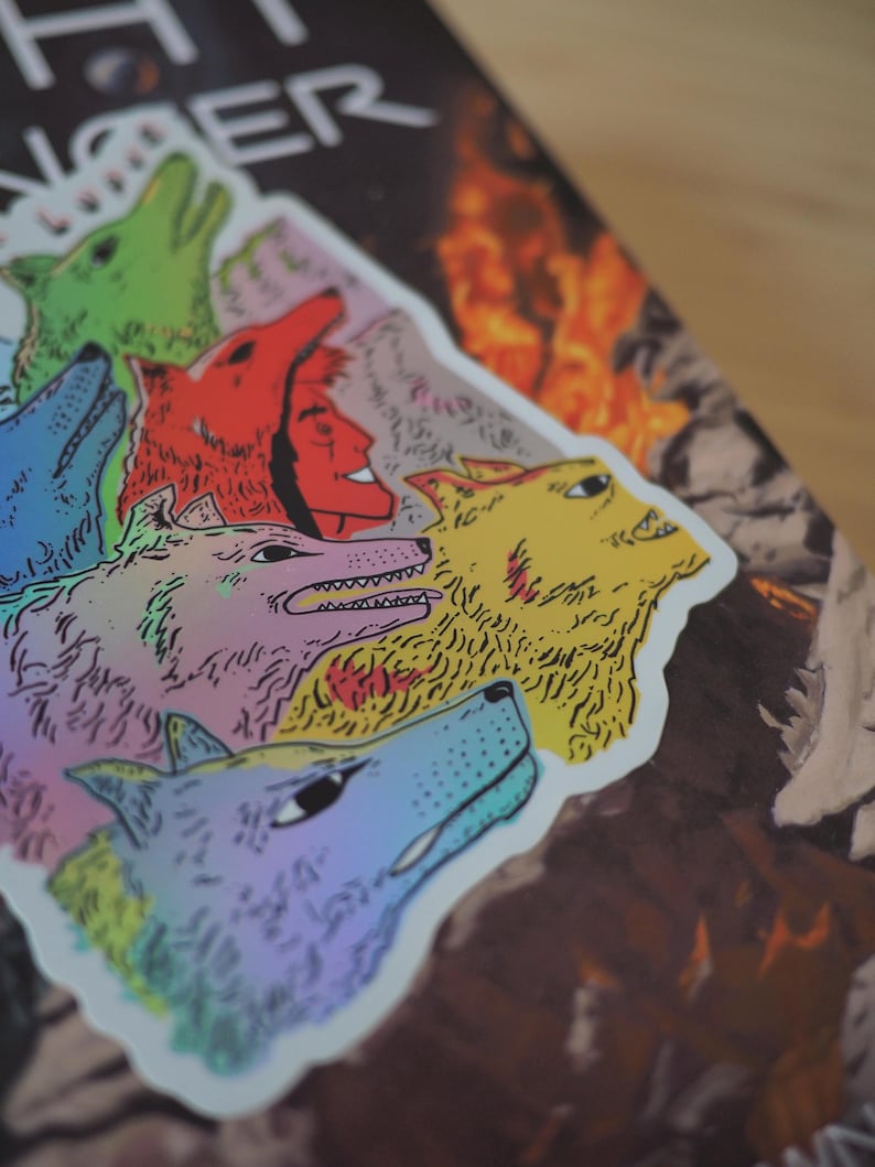 Sevro’s Omnis Vir Lupus, Free US Shipping, 5”x4” Glossy Holographic Sticker, Red Rising Howler ...